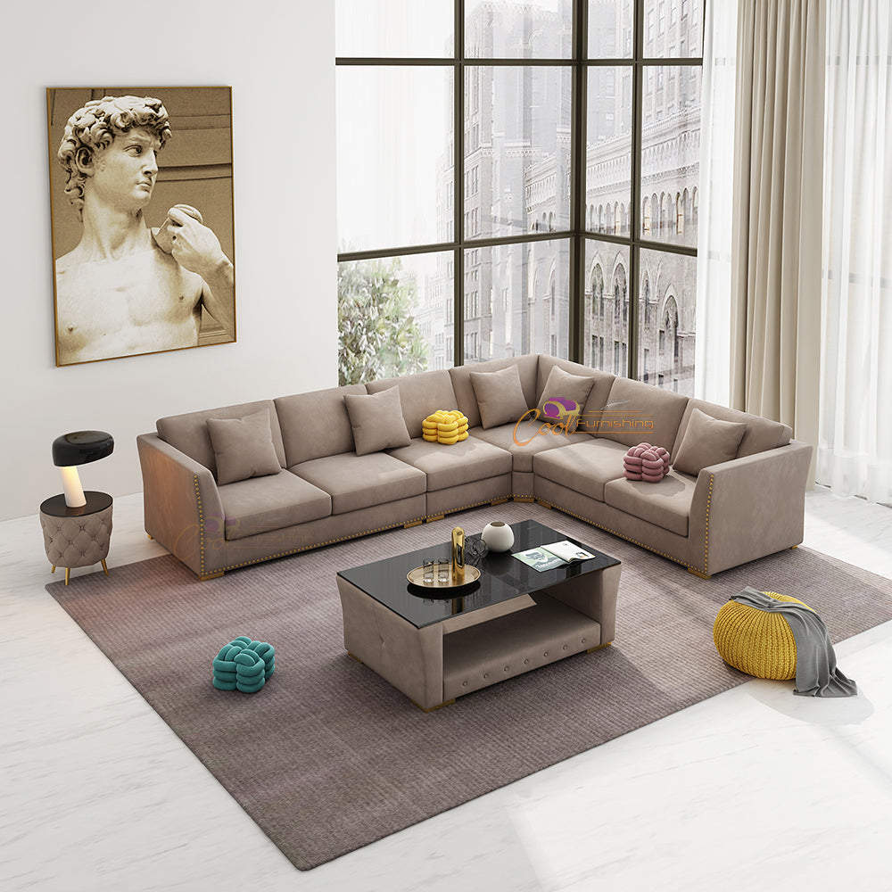CF-020 Fabric L-Shaped Sofa | Custom Color Chaise Lounge | Add Seats ...
